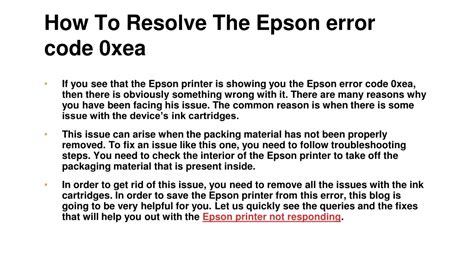 PPT How To Resolve The Epson Error Code Xea PowerPoint Presentation ID