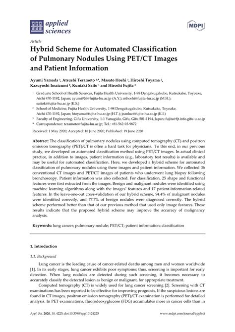 Pdf Hybrid Scheme For Automated Classification Of Pulmonary Nodules