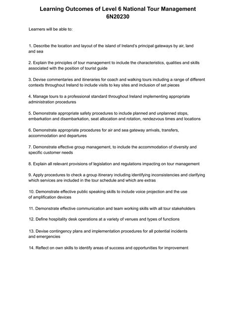 National Tour Guiding Course Outline And Introduction Pdf