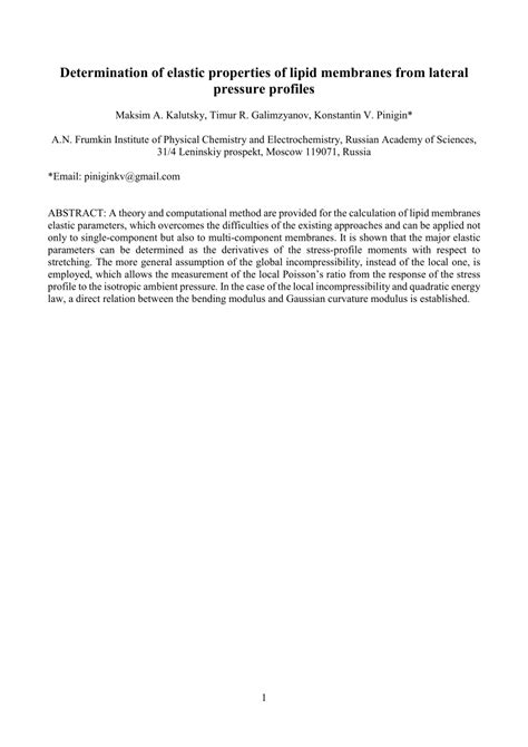 Pdf Local Stress And Elastic Properties Of Lipid Membranes Obtained From Elastic Energy Variation