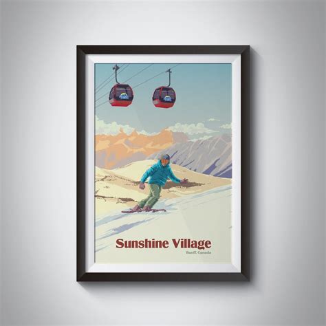 Sunshine Village Snowboarding Poster Banff National Park Art Canada