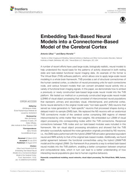 Pdf Embedding Task Based Neural Models Into A Connectome Based Model