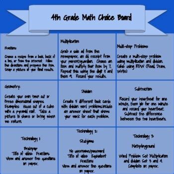 Homework Review Math Choice Board By Practical Lady TPT
