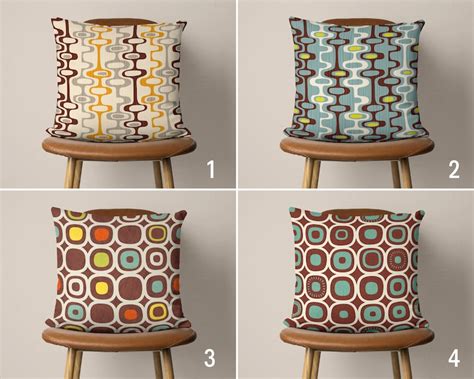 Mid Century Modern Pillow Case Retro Style Pillow Cover Brown Blue
