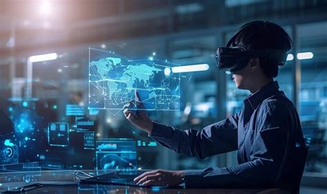 Premium Photo Futuristic Virtual Office Augmented Reality Workspace