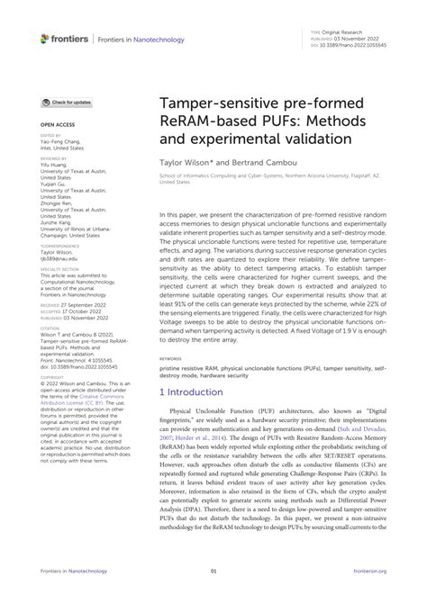 Pdf Tamper Sensitive Pre Formed Reram Based Pufs Methods And Experimental Validation