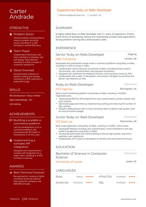 Ruby On Rails Developer Resume Examples Guide For