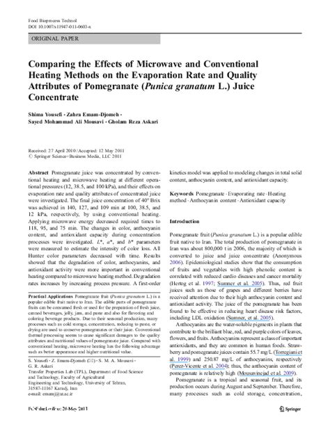 Pdf Comparing The Effects Of Microwave And Conventional Heating Methods On The Evaporation
