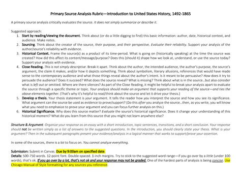 Primary Source Analysis Rubric F22 It Does Not Simply Summarize Or