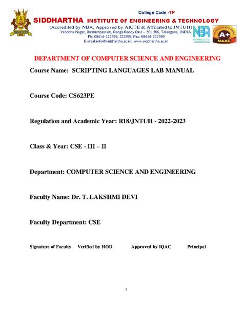Sl Lab Manual Siddhartha Institute Of Engineering And Technology