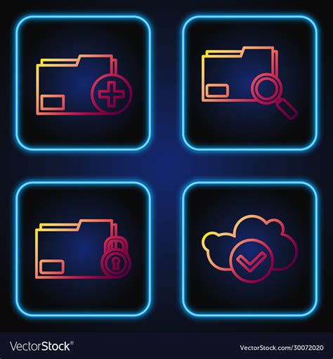 Set Line Cloud With Check Mark Folder And Lock Vector Image
