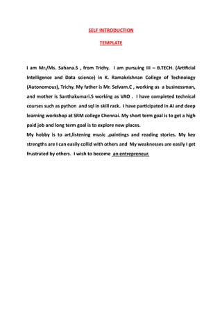 Self Introduction Ad Sahana PDF