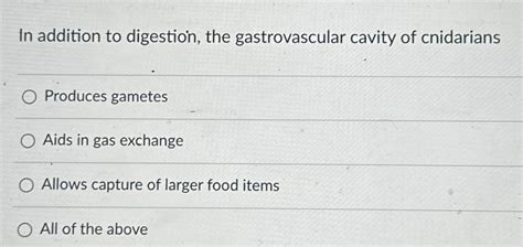 Solved In Addition To Digestion The Gastrovascular Cavity