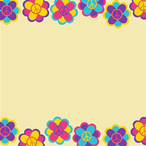 Frame Backdrop In The Style Of A Hippie With Peace Sign And Flowers On