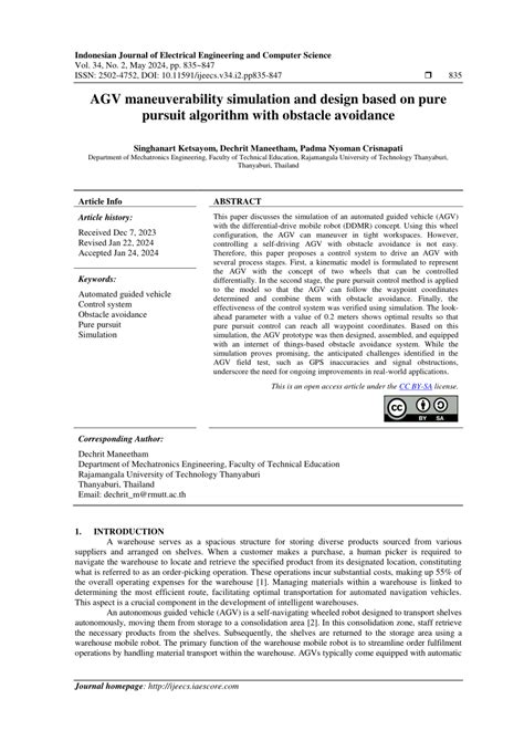 Pdf Agv Maneuverability Simulation And Design Based On Pure Pursuit Algorithm With Obstacle