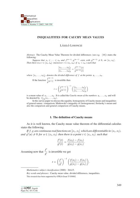 Pdf Inequalities For Cauchy Mean Values
