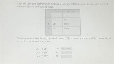 Solved A System Uses Pure Segmentation No Paging ﻿a