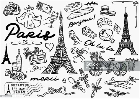 파리 일러스트 세트 기발한 손으로 그린 스타일 일러스트 파리의 상징 벡터 컬렉션 에펠탑에 대한 스톡 벡터 아트 및 기타 이미지 에펠탑 드로잉 일러스트레이션 Istock