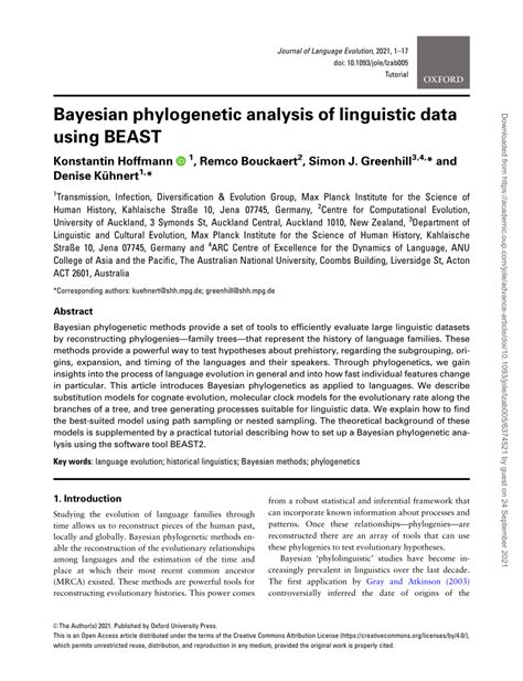Pdf Bayesian Phylogenetic Analysis Of Linguistic Data Using Beast