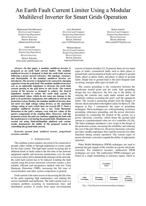 Pdf An Earth Fault Current Limiter Using A Modular Multilevel Inverter For Smart Grids Operation