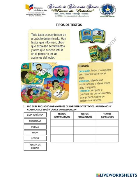 Tipos De Textos Online Pdf Exercise Tipos De Texto Cuaderno De