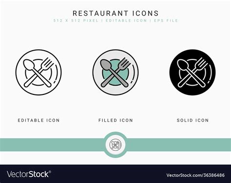 Restaurant Icons Set With Solid Icon Line Style Vector Image