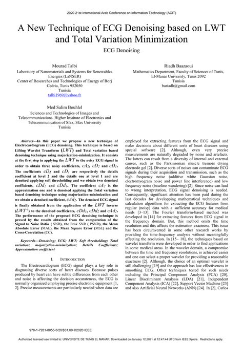 Pdf A New Technique Of Ecg Denoising Based On Lwt And Total Variation Minimization Ecg Denoising