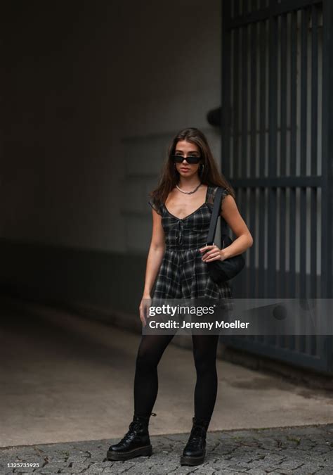 Mathilda Röttger Wearing Black Shades Black Plaid Jumpsuit Black