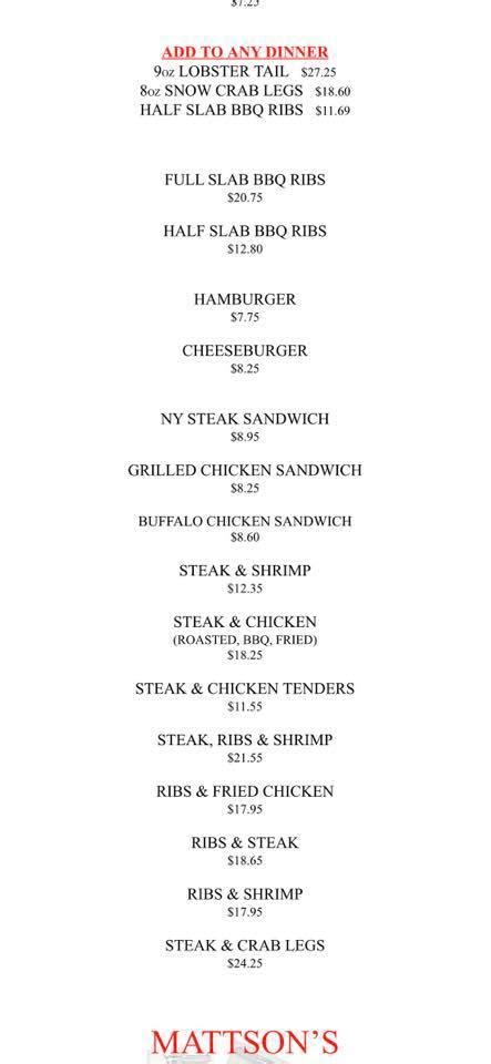 Menu At Mattsons Steak House Steakhouse Burbank
