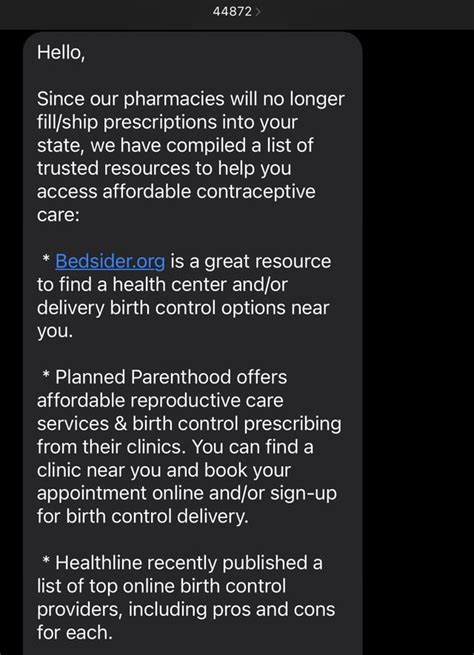 Weird Text Message Saying My Birth Control Isnt Available In My State Anymore R Medical Advice