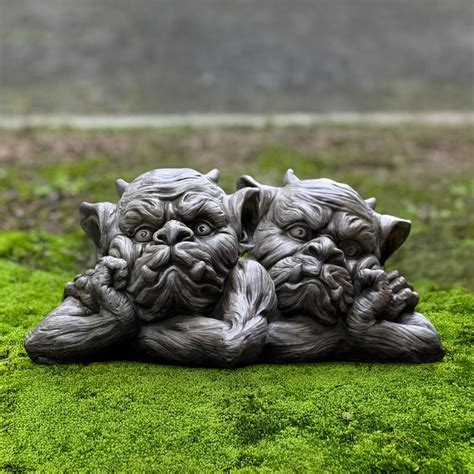 Beton Dämon Skulptur Set Gothic Garten Gargoyle Statuen Zement Monster Figuren Outdoor Rasen