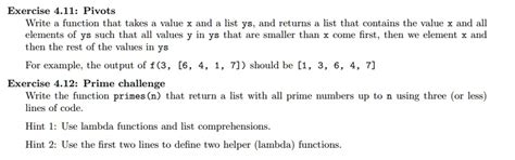 exercise 4 11 pivots write a function that takes a value x and a list