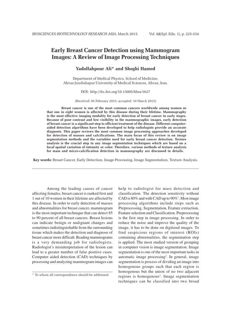 pdf early breast cancer detection using mammogram images a review of