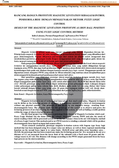 Pdf Rancang Bangun Prototype Magnetic Levitation Sebagai Kontrol