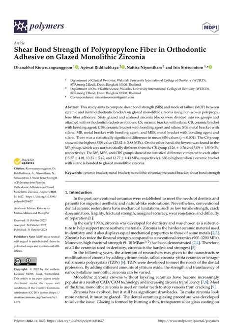 Pdf Shear Bond Strength Of Polypropylene Fiber In Orthodontic Adhesive On Glazed Monolithic