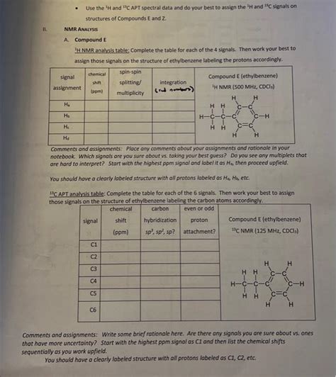 I Need Help With A The H NMR Analysis Table And Chegg Com