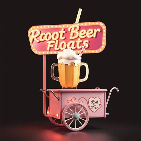 Shimmering Root Beer Floats Signboard With Mug Retro 3d Root Beer Float Street Food Cart Decorc