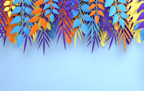 열대 종이 손바닥 몬스터 잎 프레임 여름 열대 잎입니다 종이 접기 이국적인 하와이 정글 여름 배경입니다 종이 컷 스타일입니다