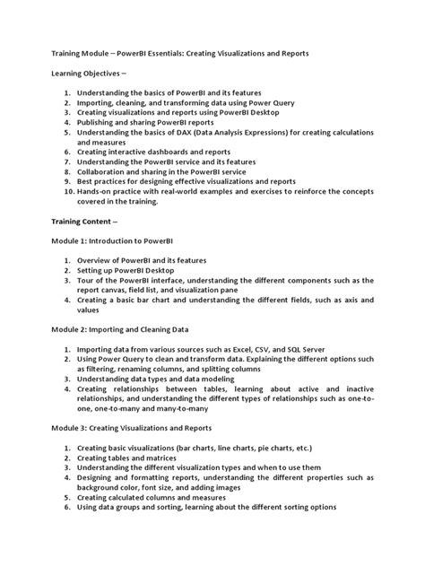 Power Bi Basic To Intermediate Training Content Pdf Information Technology Management