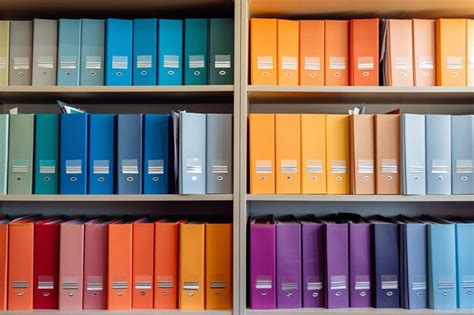 Office Shelves With Colorful Binders Premium Ai Generated Image