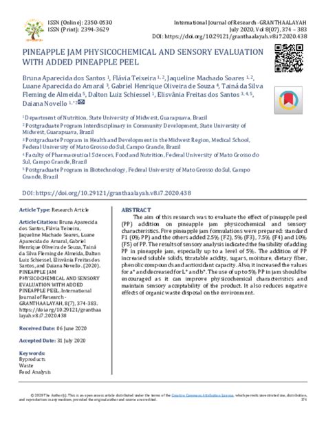 Pdf Pineapple Jam Physicochemical And Sensory Evaluation With Added