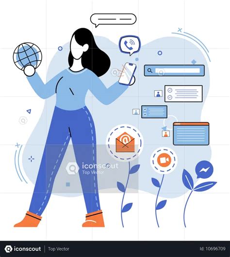 Obtén Mujer Con Formatos De Comunicación Digital Illustration De Por