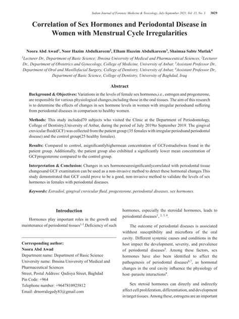 Pdf Correlation Of Sex Hormones And Periodontal Disease In Women With