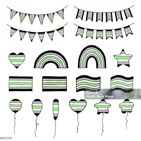 다채로운 Agender 프라이드 플래그 세트 행복한 프라이드 데이 Lgbtqia 커뮤니티 프라이드 월 벡터 포스터 스티커 로고 카드에 대한 손으로 그린 낙서 0명에 대한