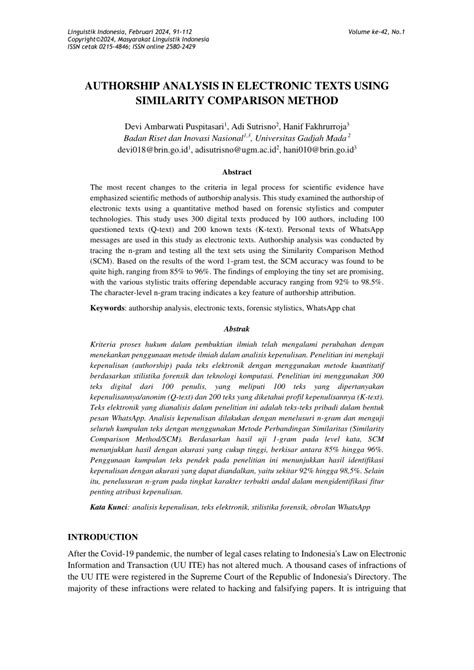 Pdf Authorship Analysis In Electronic Texts Using Similarity Comparison Method