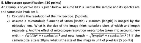 Solved Microscope Quantification 10 Points An Olympus Objective