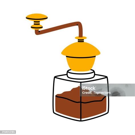 커피 그라인더 장치 치고는 향기로운 음료 준비 벡터 일러스트 가루로 빻은에 대한 스톡 벡터 아트 및 기타 이미지 가루로 빻은