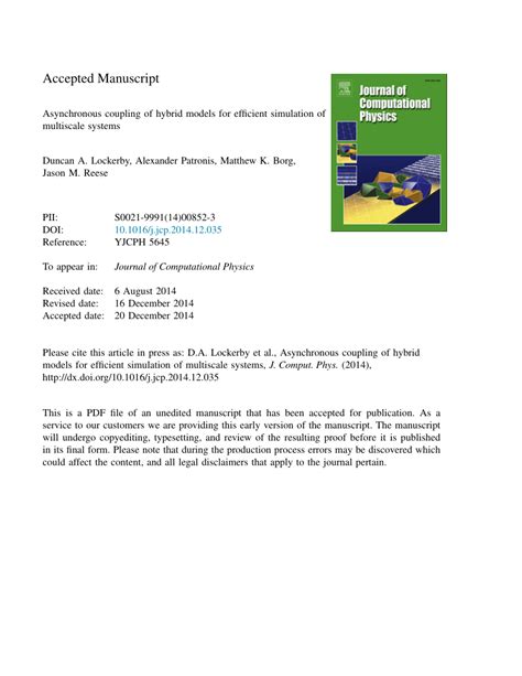 Pdf Asynchronous Coupling Of Hybrid Models For Efficient Simulation