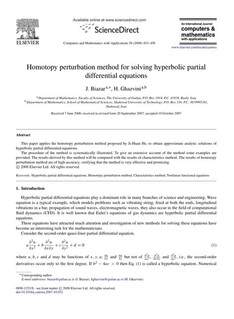Pdf Homotopy Perturbation Method For Solving Hyperbolic Partial Differential Equations