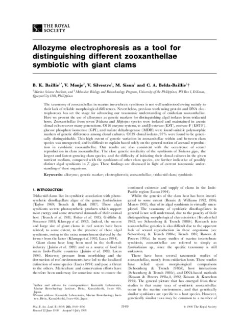 Pdf Allozyme Electrophoresis As A Tool For Distinguishing Different